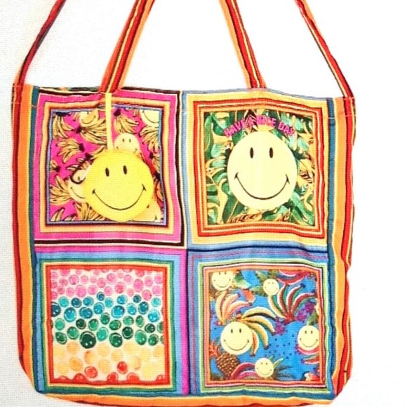FARM Rio | Bags | Farm Rio Mixed Scarves Smiley Foldable Tote | Poshmark